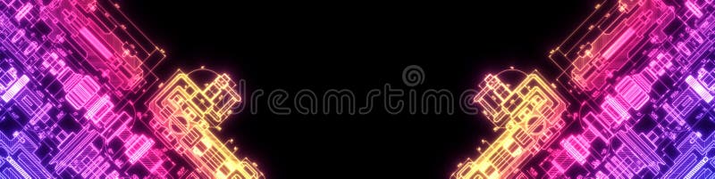 Mechanical Engineering Drawing.Neon Technology Banner.Technical Drawing ...