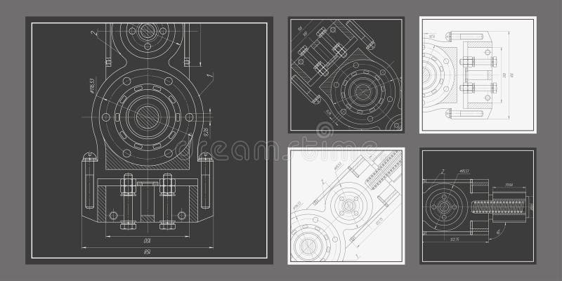 Mechanical Engineering Drawing.Set of Templates for Brochures.Vector ...