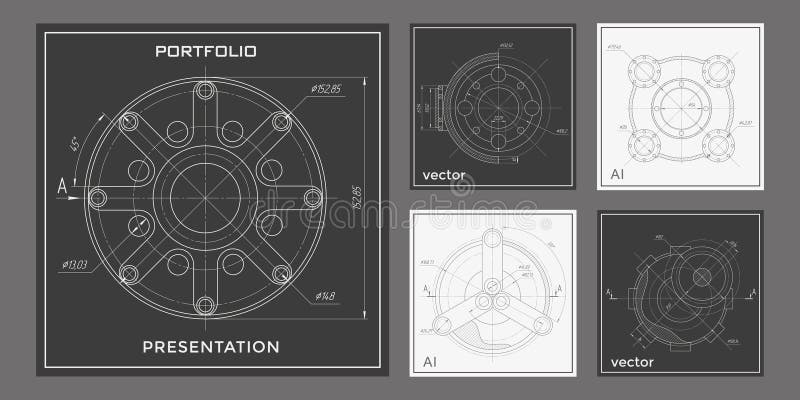 Mechanical Engineering Drawing.Set of Templates for Brochures.Vector ...