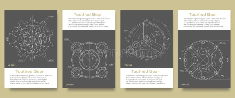 Mechanical Engineering Drawing.Set of Templates for Brochures.Vector ...