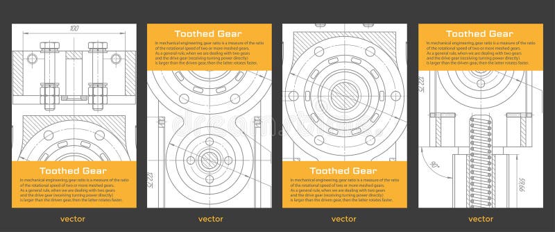 Mechanical Engineering Drawing.Set of Templates for Brochures.Vector ...