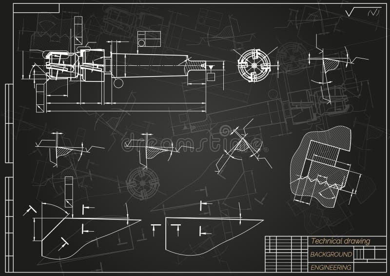 Mechanical Engineering Drawings on Black Background. Tap Tools, Borer ...