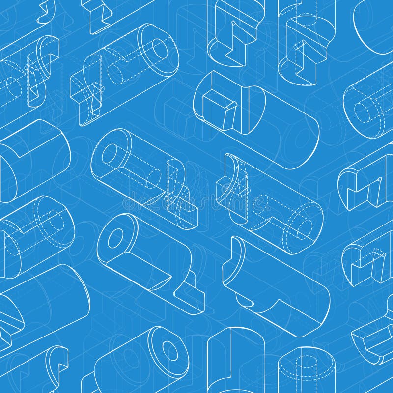 Mechanical Engineering Drawings on Blue Background. Cutter, Assembly ...