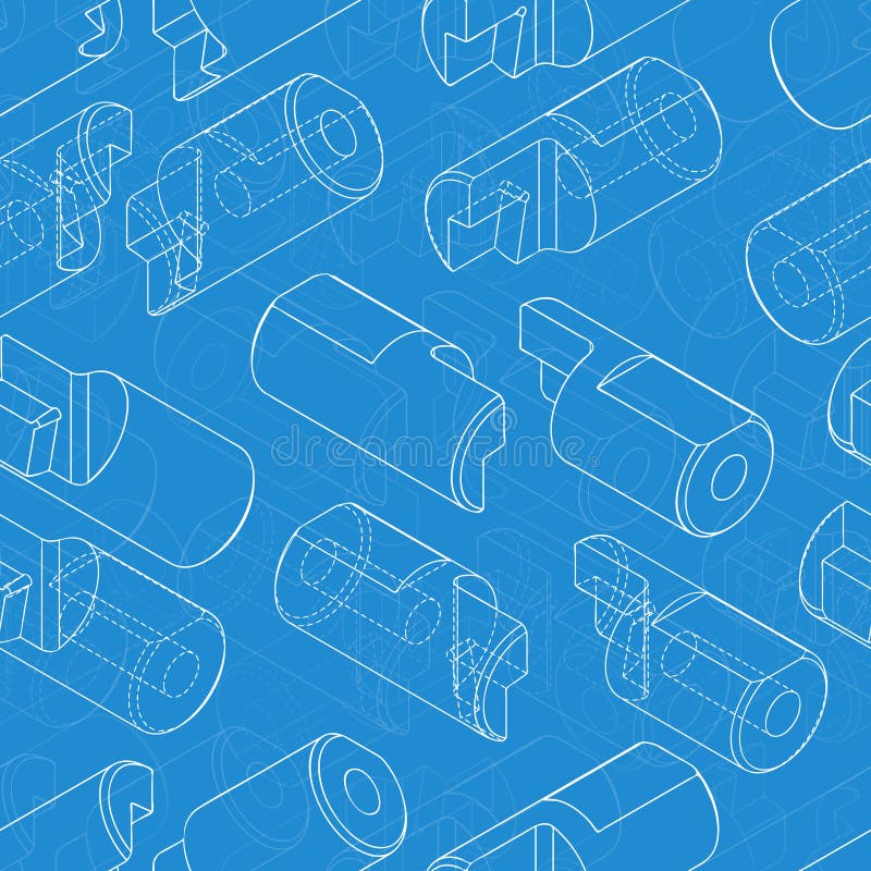 Mechanical Engineering Drawings on Blue Background. Cutter, Assembly ...