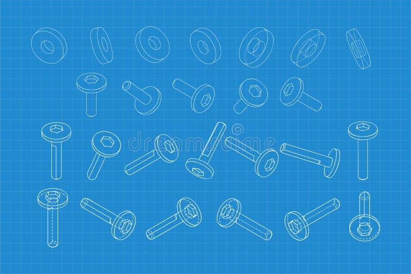 Mechanical Engineering Drawings on Blue Background. Cutter, Assembly ...
