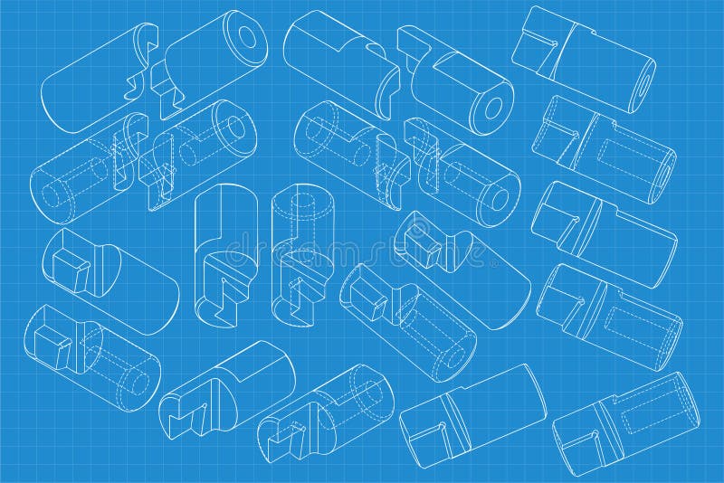 Mechanical Engineering Drawings on Blue Background. Cutter, Assembly ...