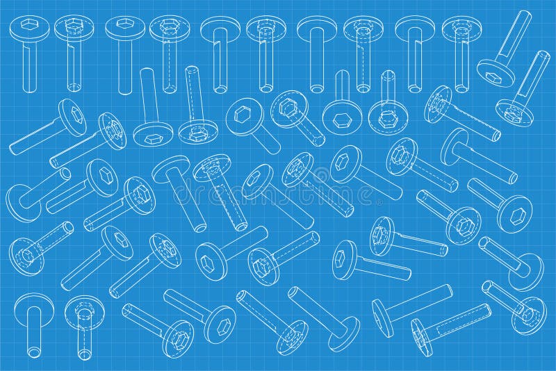Mechanical Engineering Drawings on Blue Background. Cutter, Assembly ...