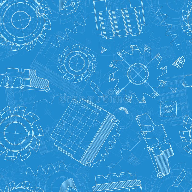 Mechanical Engineering Drawings on Blue Background. Cutting Tools ...