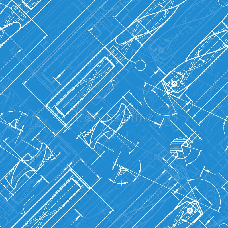 Mechanical Engineering Drawings on Blue Background. Drill Tools, Borer ...
