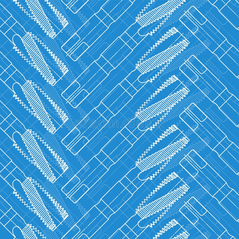 Mechanical Engineering Drawings on Blue Background. Tap Tools, Borer ...