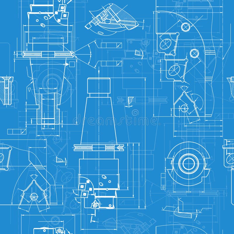 Mechanical Engineering Drawings on Blue Background. Tap Tools, Borer ...