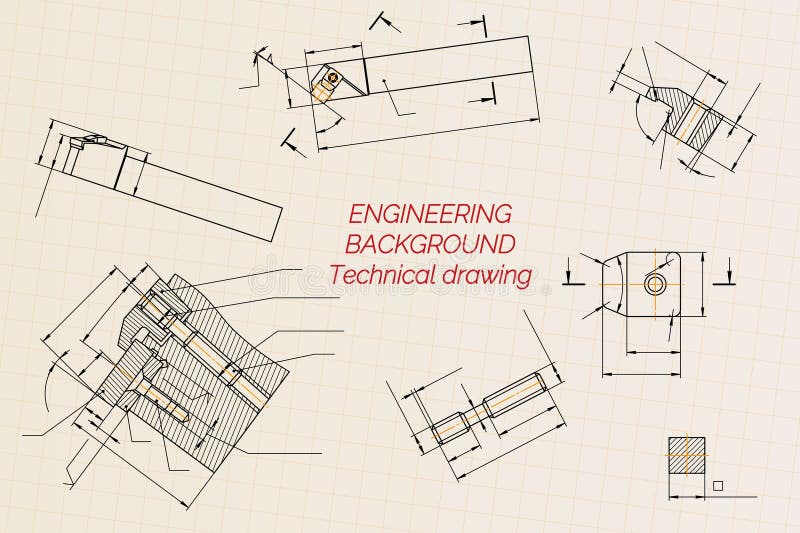 Mechanical Engineering Drawings on Light Background. Cutter, Assembly ...
