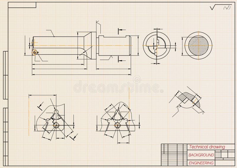 Mechanical Engineering Drawings on Light Background. Tap Tools, Borer ...