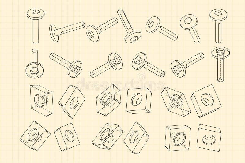 Mechanical Engineering Drawings on Sepia Background. Cutter, Assembly ...
