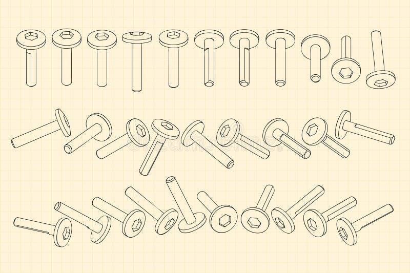 Mechanical Engineering Drawings on Sepia Background. Cutter, Assembly ...