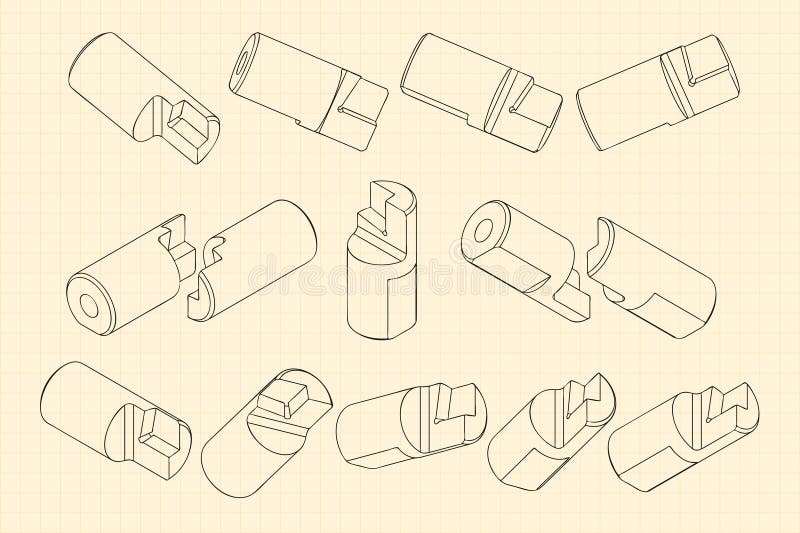 Mechanical Engineering Drawings on Sepia Background. Cutter, Assembly ...