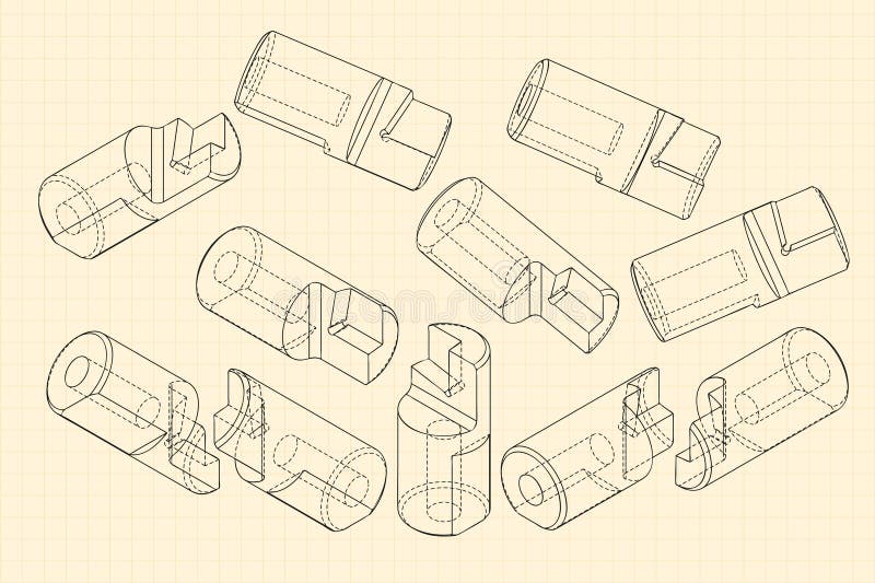 Mechanical Engineering Drawings on Sepia Background. Cutter, Assembly ...