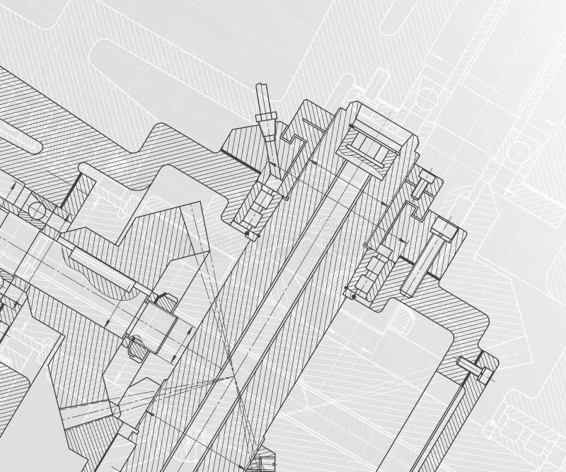 Mechanical Engineering Drawings on White Background. Milling Machine ...
