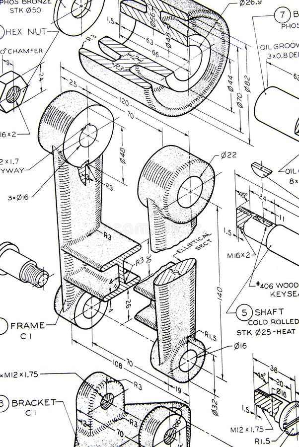 Mechanical Engineering Drawing. Sketch Drawing Engineering Parts ...