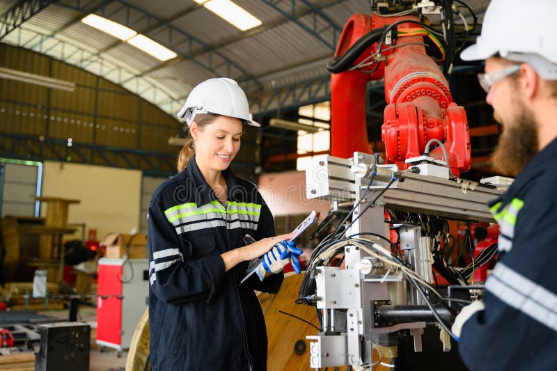 Mechanical Engineers Repairing Engine Machine at Factory Stock Photo ...