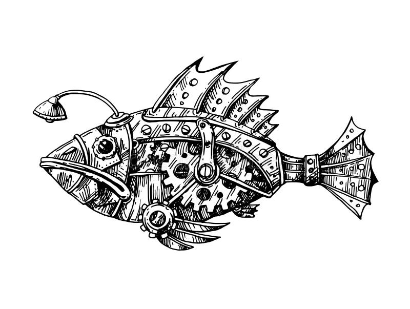 Mechanical Fish. Hand Drawn Vector Illustration Stock Vector ...