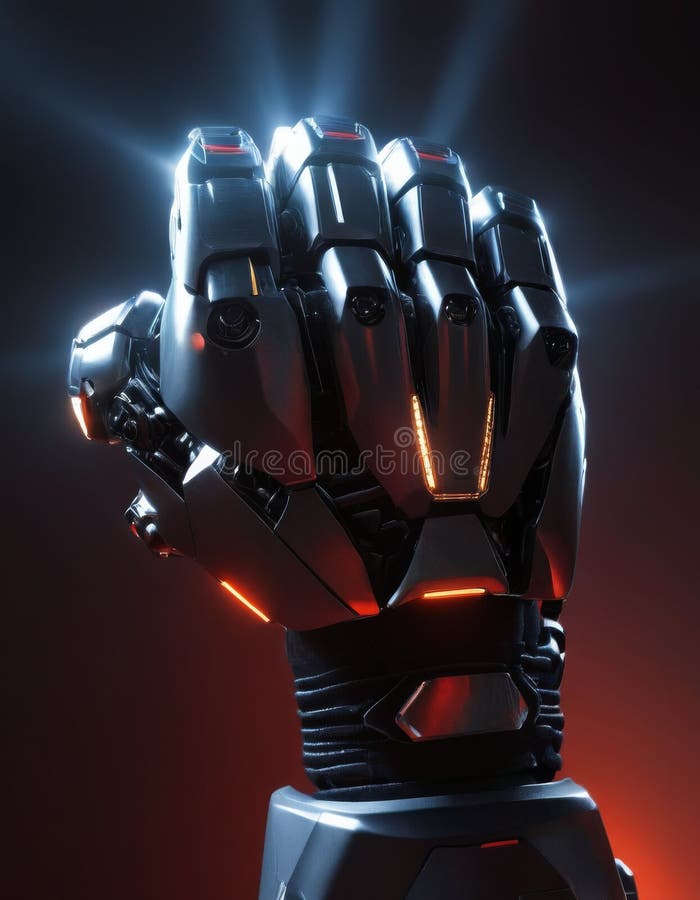 Robotic Fist with Glowing Elements in Dynamic Lighting Stock Image ...