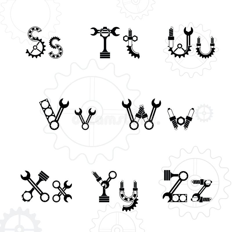 Mechanical font 3 stock vector. Illustration of mechanism - 199045178