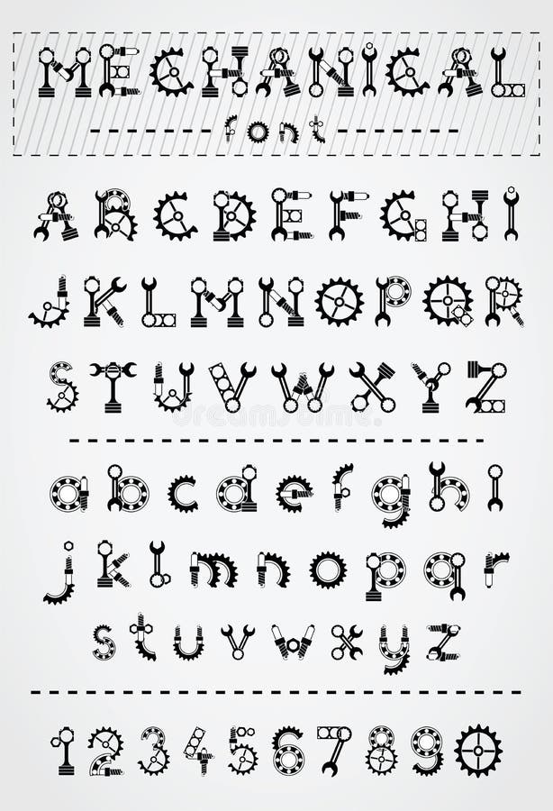 Mechanical Font Style, Vector. Stock Vector - Illustration of clip ...