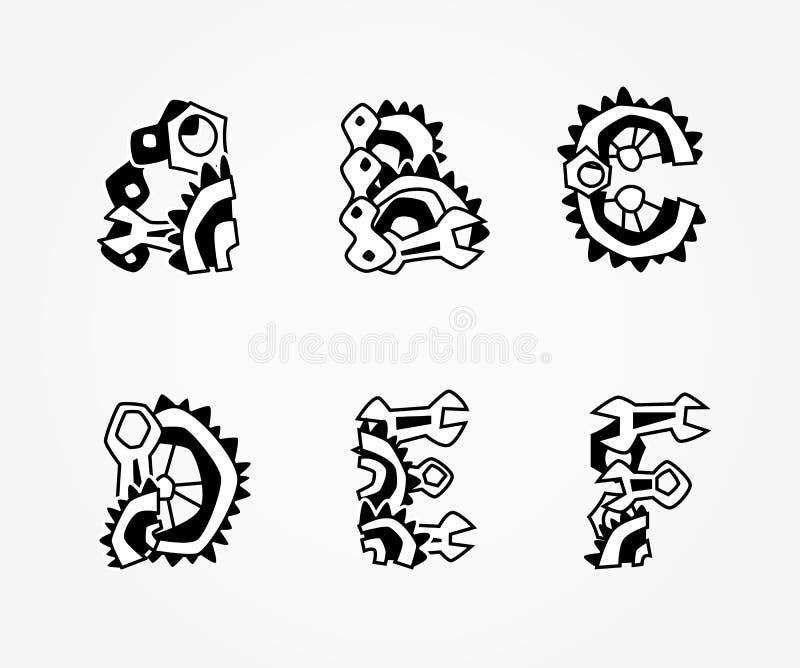 Mechanical Font 2 Letters 1 Stock Vector - Illustration of development ...