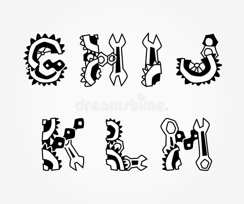 Mechanical Font 2 Letters 2 Stock Vector - Illustration of letterset ...