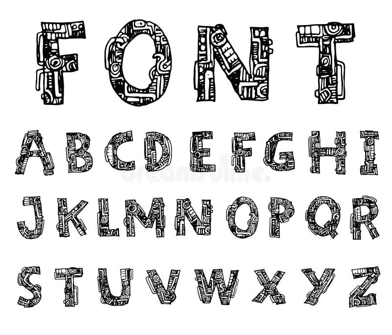 Mechanical Font Style, Vector. Stock Vector - Illustration of clip ...
