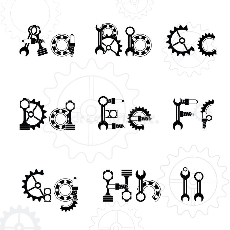 Mechanical font stock vector. Illustration of contrasty - 199045180