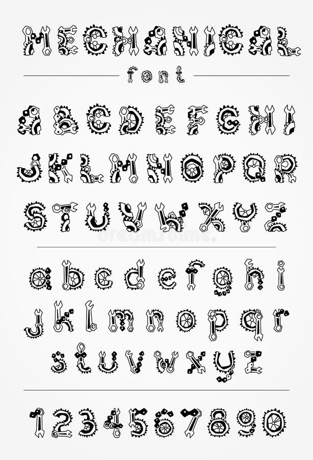 Mechanical font version 2 stock vector. Illustration of alphabet ...
