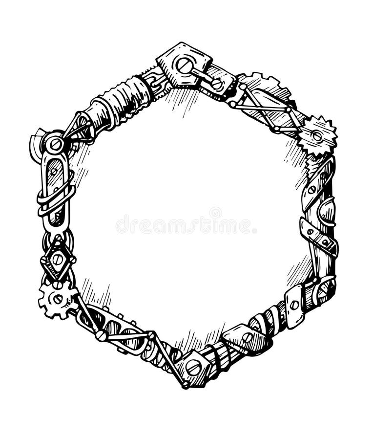 Mechanical Frame. Hand Drawn Vector Illustration Steampunk Style Stock ...