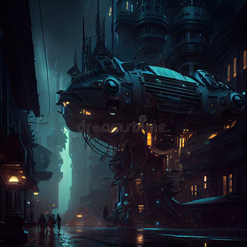 Mechanical Futuristic Dark City Stock Illustration - Illustration of ...