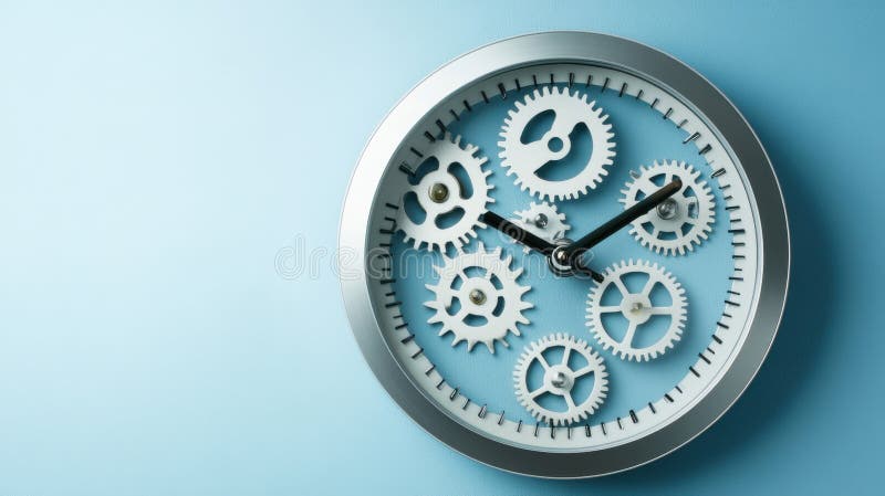 Mechanical Gear Clock on Blue Background for Time Management and ...