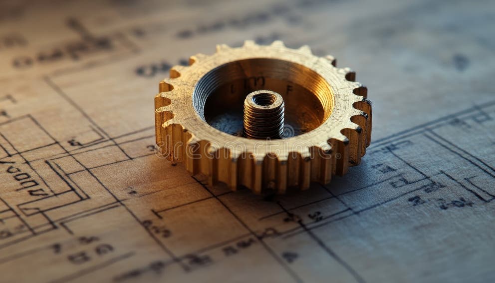 Mechanical Gear on Engineering Blueprint Highlighting Precision and ...