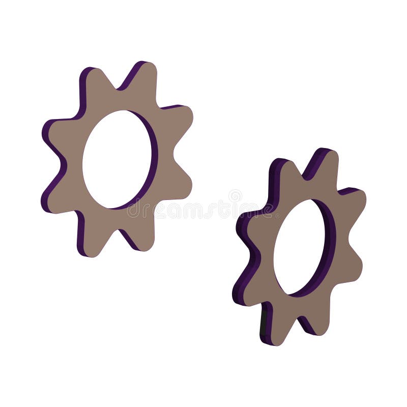 Mechanical Gear Symbol. Isometric Cogwheel Form. Brown Rotating Element ...