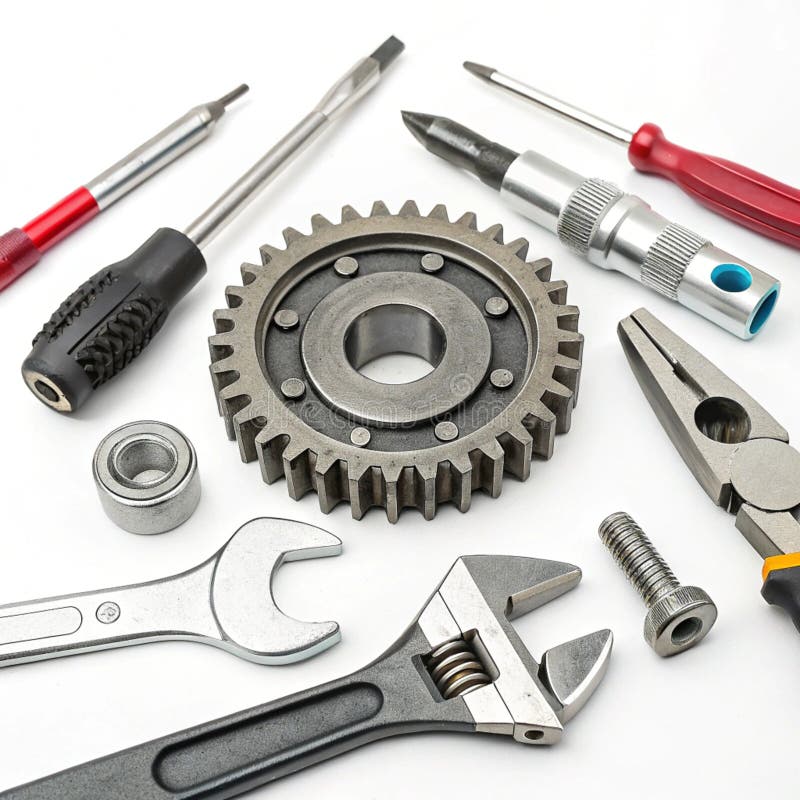 Gear Wheel Teamwork Machine Engineering Tools Isolated on White ...