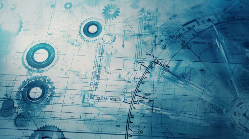 Mechanical Gears in Blue and White Gradient Background. Industrial ...