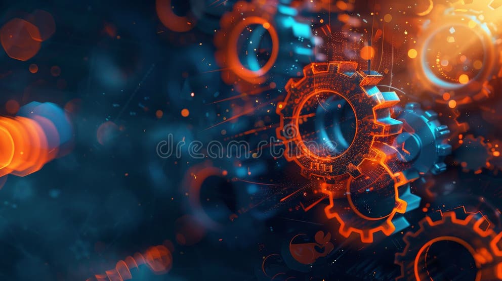 Mechanical Gears and Blueprints with Technical Drawings. Industrial ...