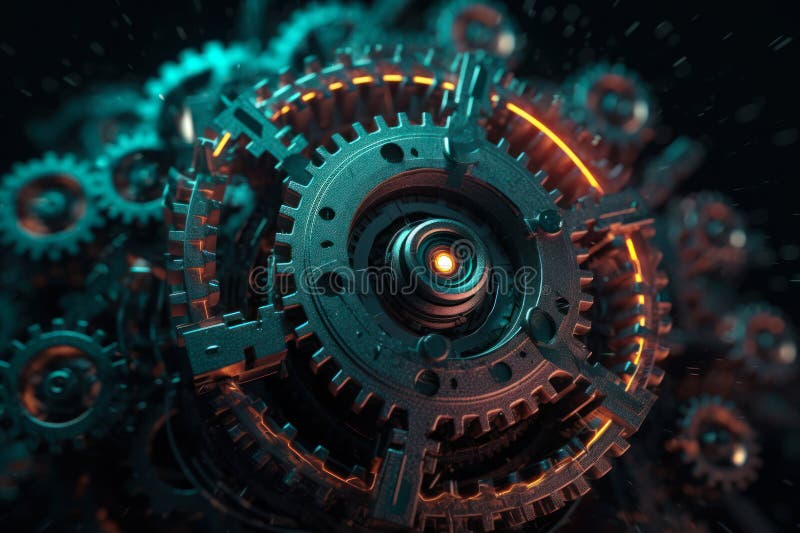 Mechanical Gears Neon Light Generative Ai Stock Illustration ...