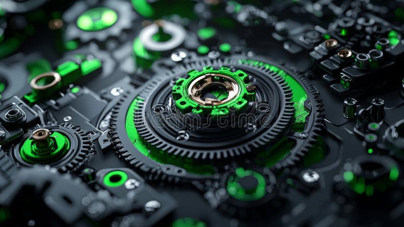 Mechanical Green and Black Abstract Background. Generative AI Stock ...