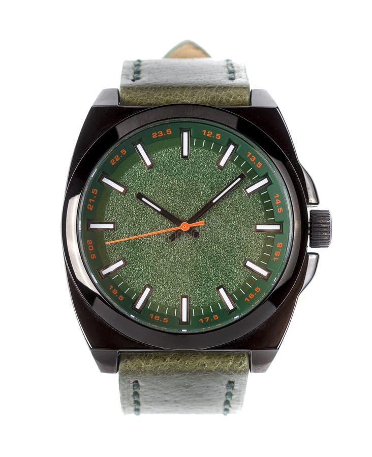 Mechanical Green Wrist Watch Isolated on White Stock Photo - Image of ...