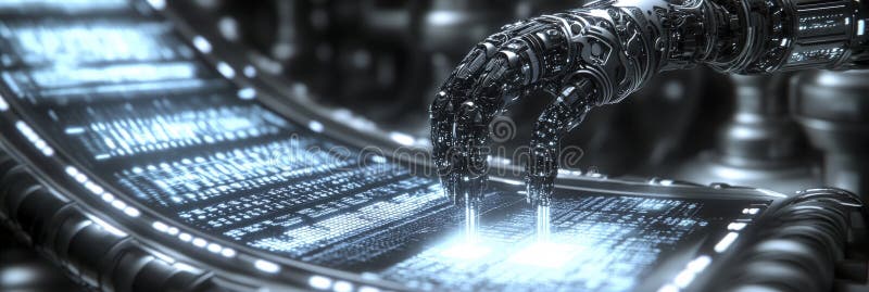 Mechanical Hand Interacting with Digital Interface Stock Illustration ...