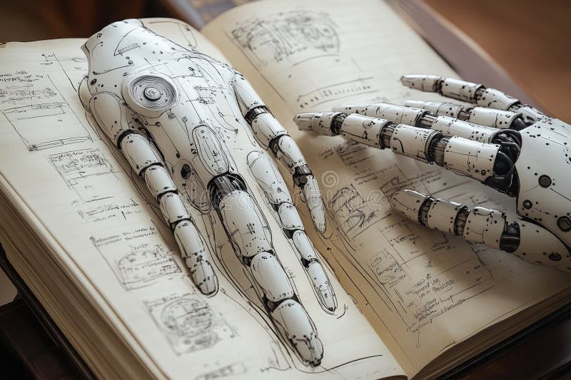 Mechanical Hand Sketch on Vintage Notebook Futuristic Robot Design ...