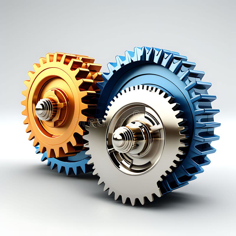 Mechanical Harmony: 3D Illustration of Gears on a White Background ...