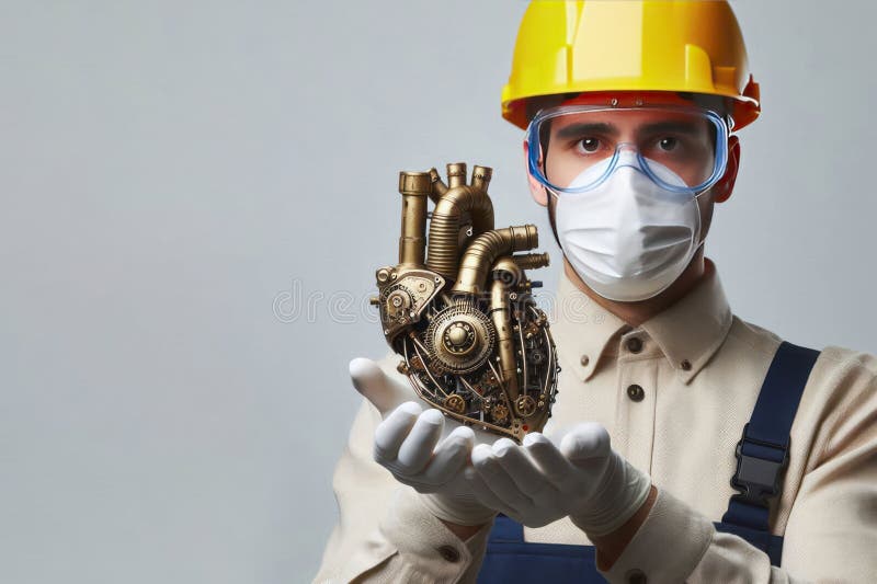 A Mechanical Heart in the Hands of an Engineer. Space for Text. Stock ...