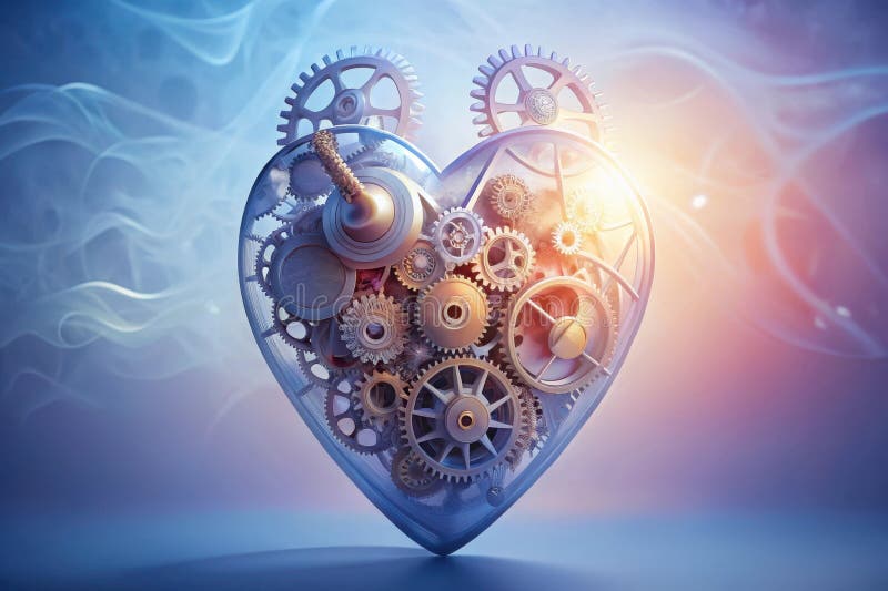 A Mechanical Heart Intricate Gears Interlocking in a Glass Heart Shape ...