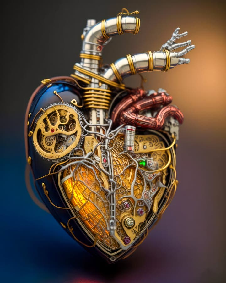 Mechanical Heart is Shown on a Blue Surface. Generative AI Stock Image ...